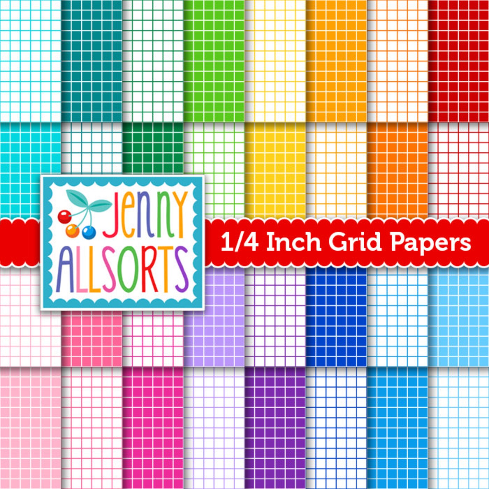 Quarter Inch Grid Digital Paper Mega Pack - 32 Sheets Digital Scrapbook ...