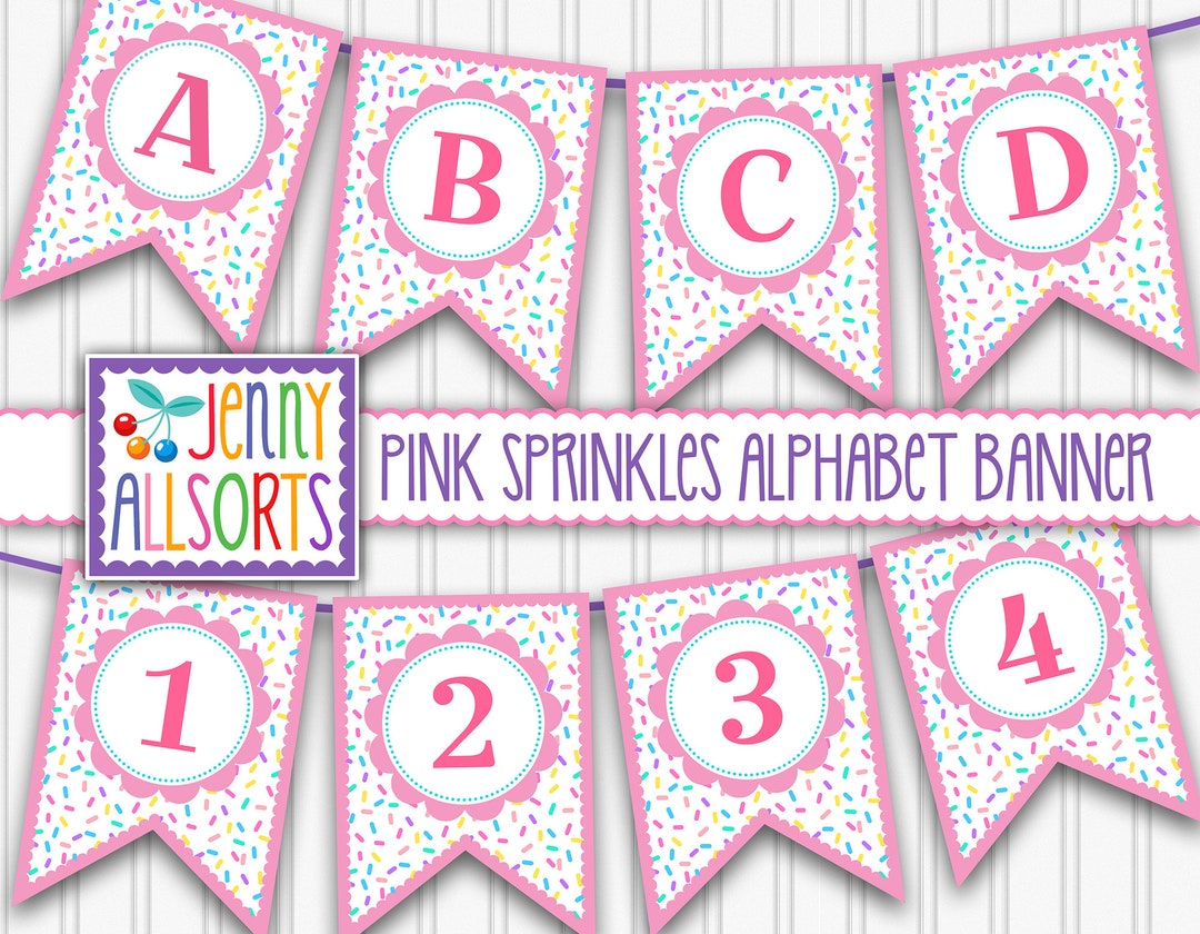 Pink Sprinkles Banner Sign Pennants - Digital Sprinkles A-Z Alphabet ...