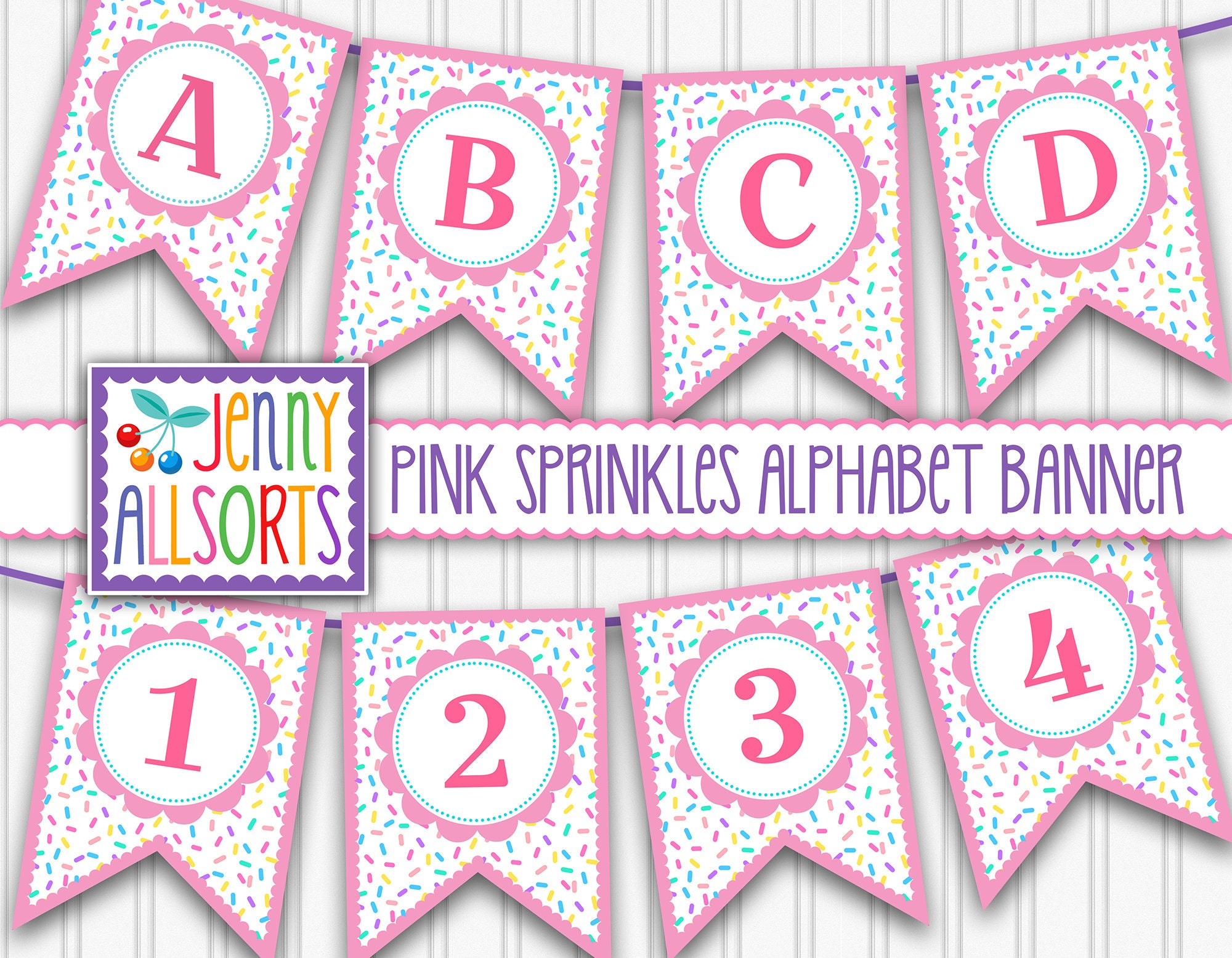 Pink Sprinkles Banner Sign Pennants - Digital Sprinkles A-Z Alphabet ...