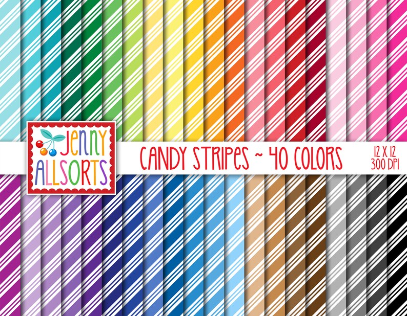 Candy Stripe Digital Paper Pack 40 Color Bundle Seamless | Etsy