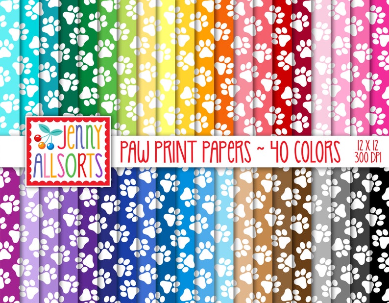 Paw Print Digital Paper Pack 40 Color Bundle Printable - Etsy