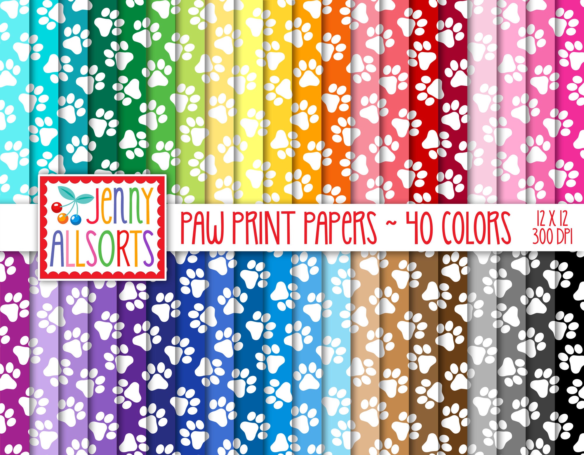 Paw Print Digital Paper Pack 40 Color Bundle printable | Etsy