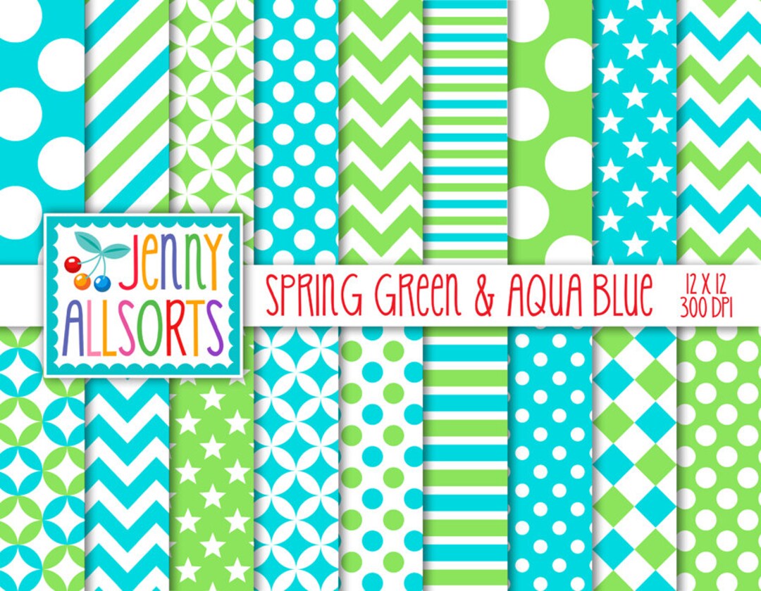 Spring Green & Aqua Digital Paper, Basic Digital Paper, Simple Digital ...