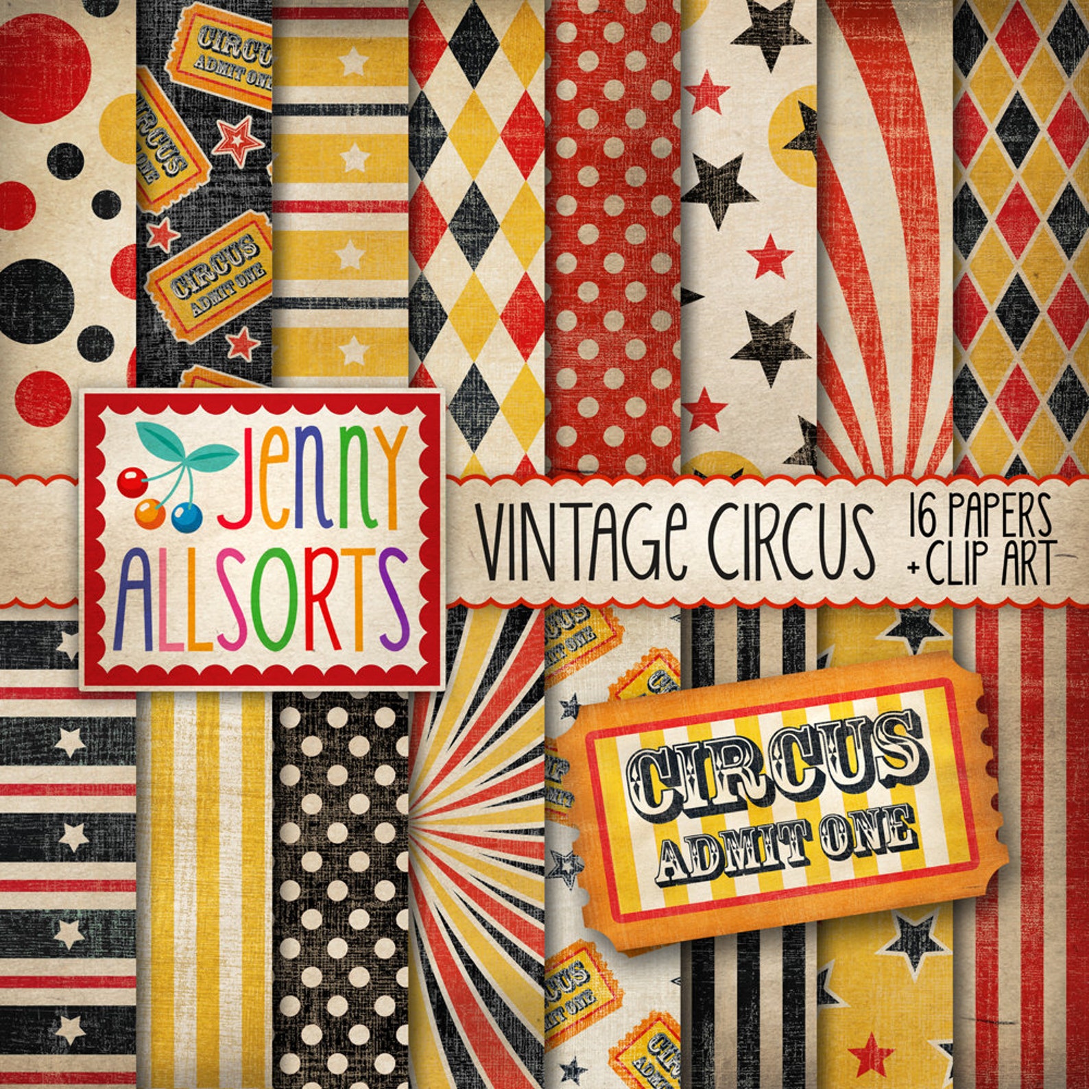 Vintage Circus Digital Paper & Clipart Printable Vintage | Etsy