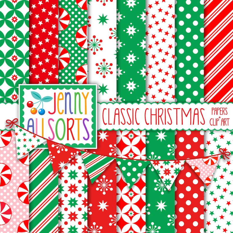 Classic Christmas Digital Scrapbook Paper matching Bunting - Etsy