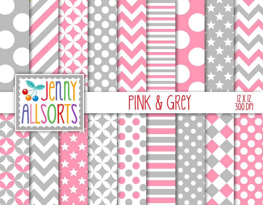 Sweet Pink & Grey Digital Paper, Baby Pink Digital Paper, Simple ...