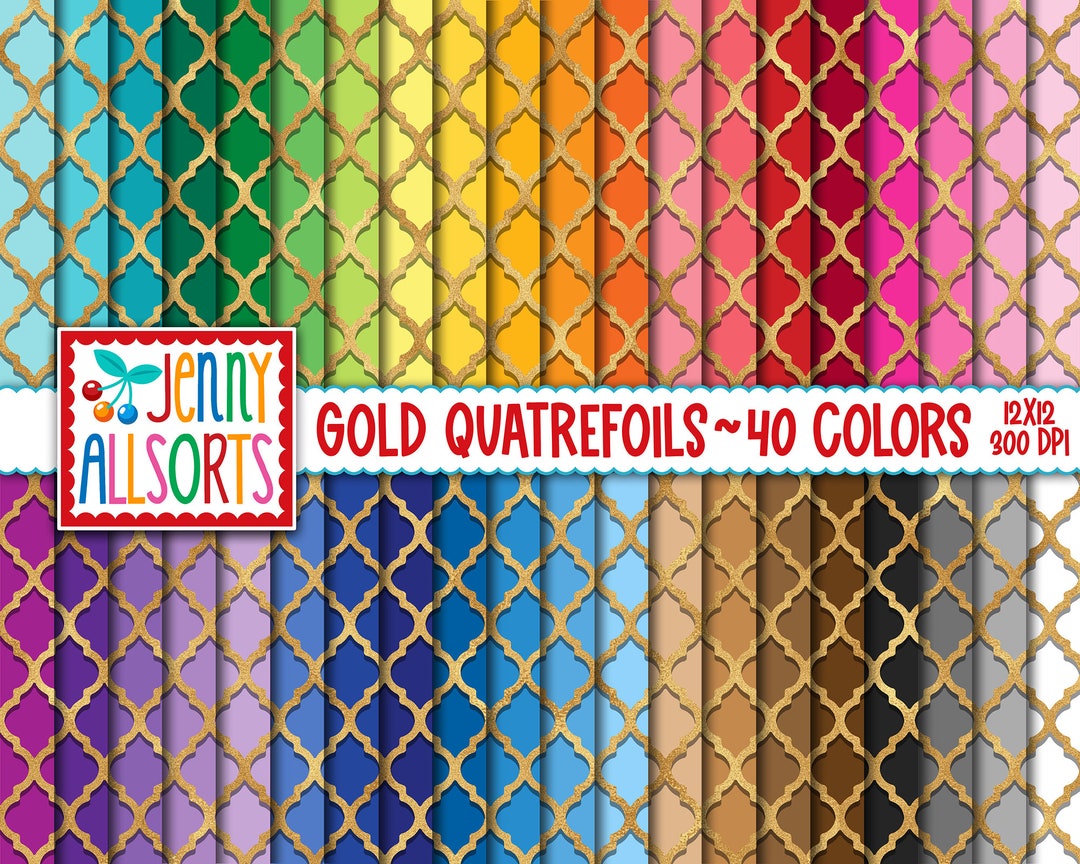Gold Quatrefoil Digital Paper Pack - 40 Color Bundle, Instant Download ...