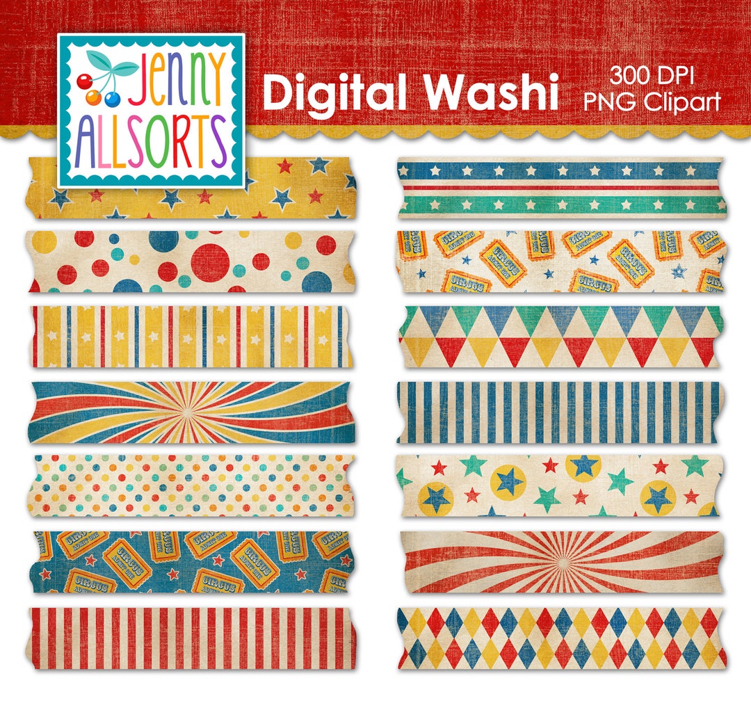 Vintage Circus Washi Tape Digital Clip Art, Graphic Download, Clipart ...