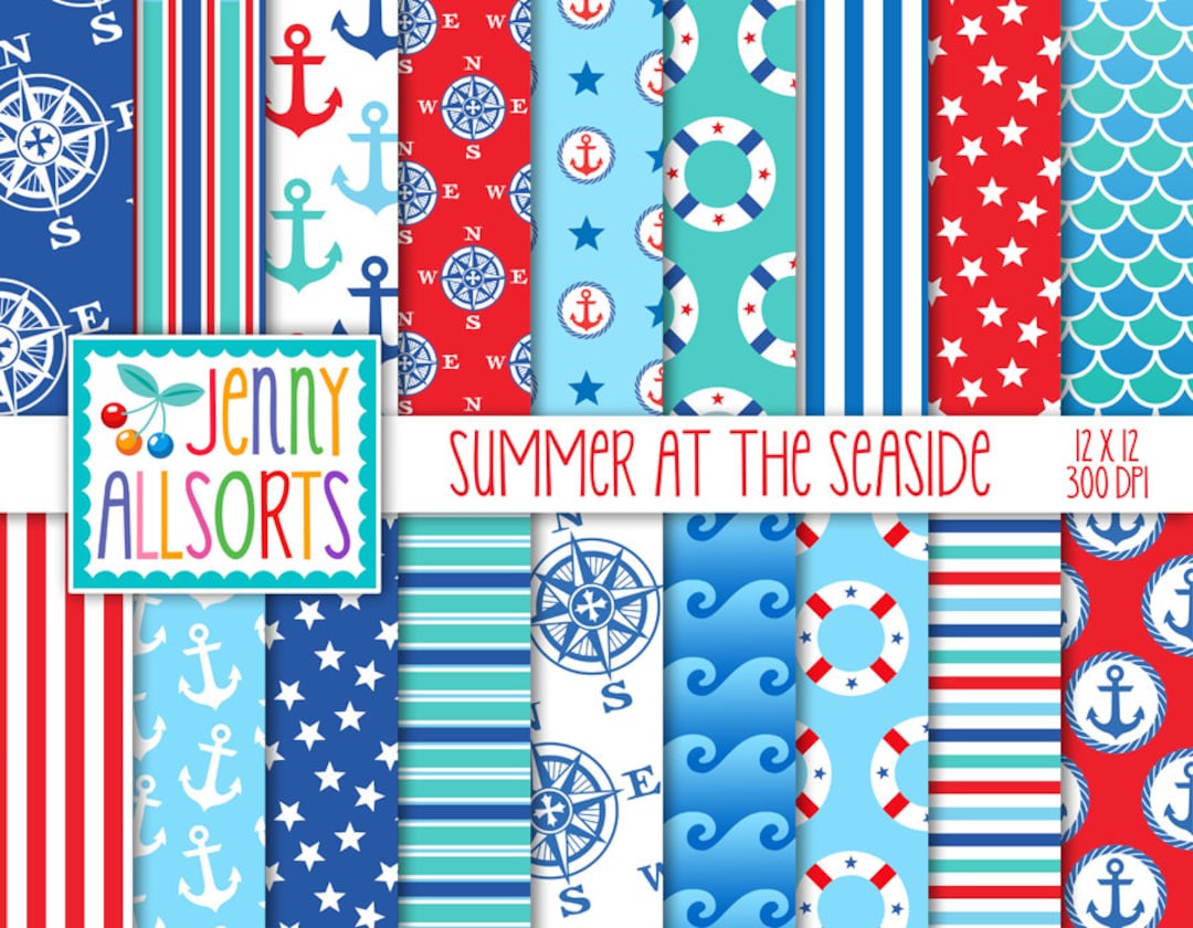 Nautical Digital Paper Pack - Digital Background, Summer Seaside ...