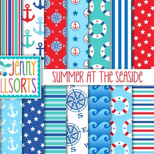 Nautical Digital Paper Pack - Digital Background, Summer Seaside ...