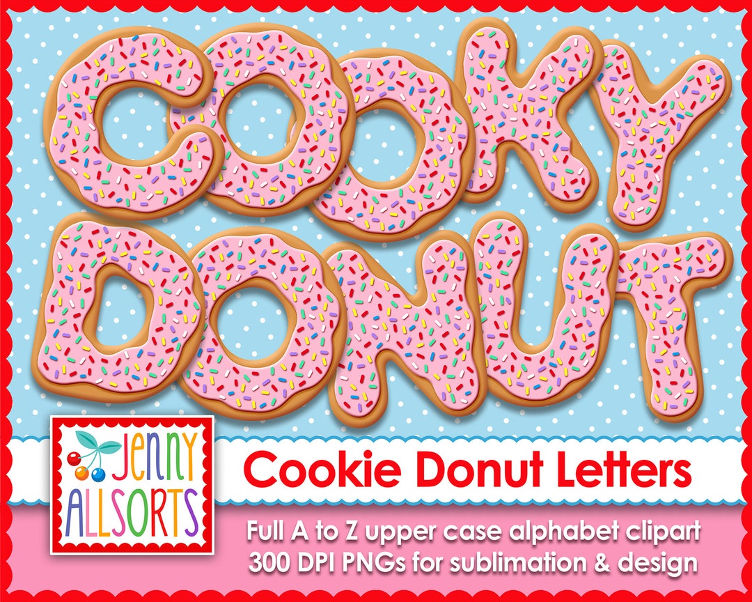 Pink Cookie Donut Alphabet for Sublimation & Design, Digital Sprinkles ...