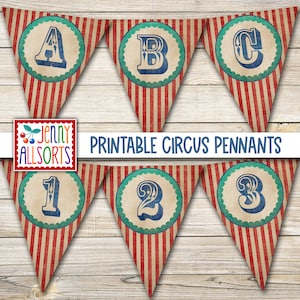 Printable Vintage Circus Pennants - Letters & Numbers - Digital Circus ...
