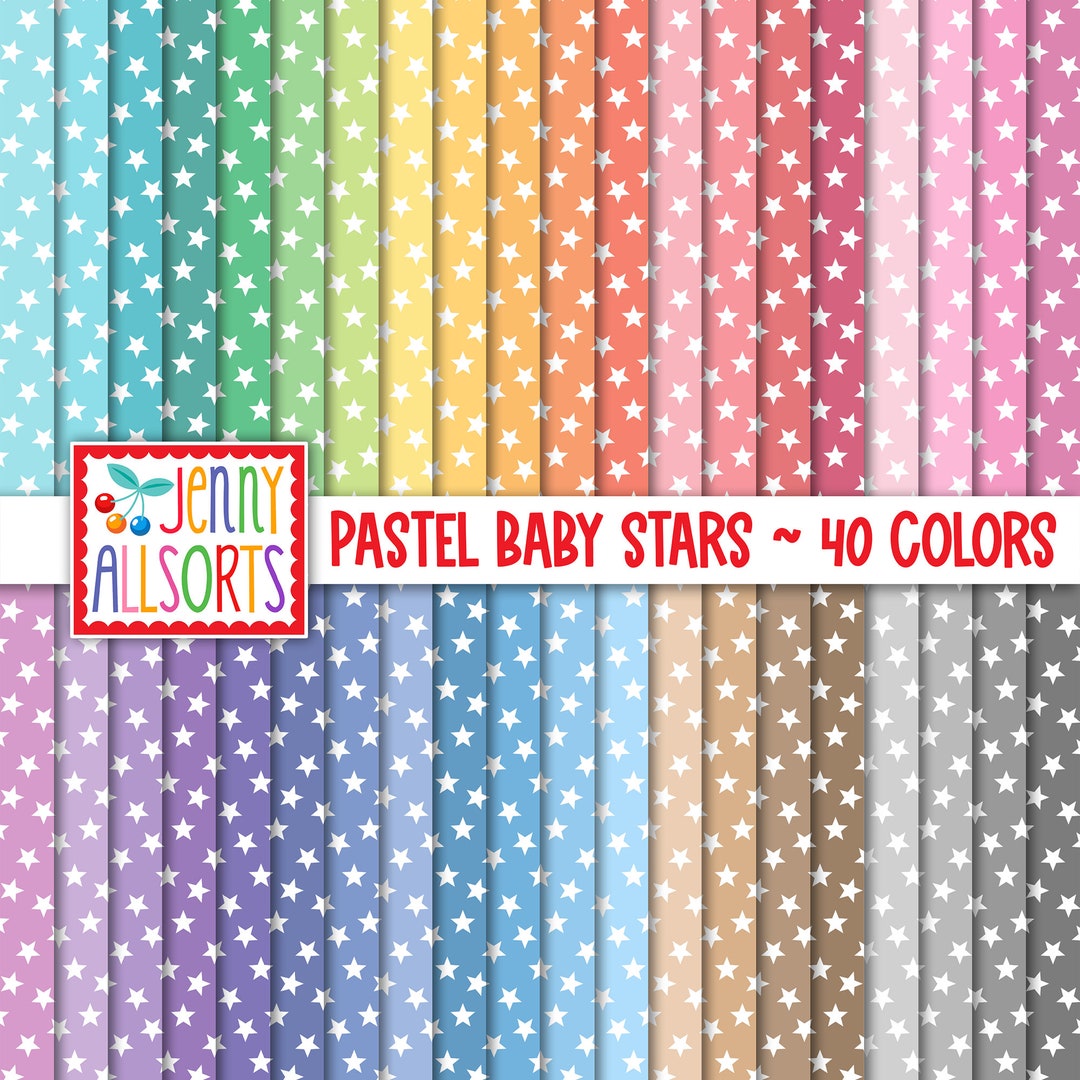 Pastel Baby Stars Digital Paper Pack 12x12 - 40 Color Bundle, Sweet ...