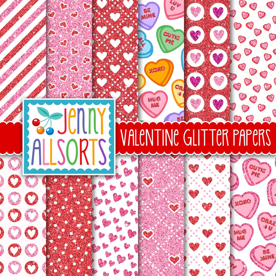 Valentines Glitter Digital Papers in Red and Pink - Sweetheart Glitter ...