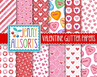 Sweet Heart Valentines Day Digital Papers in Red and Pink | Etsy
