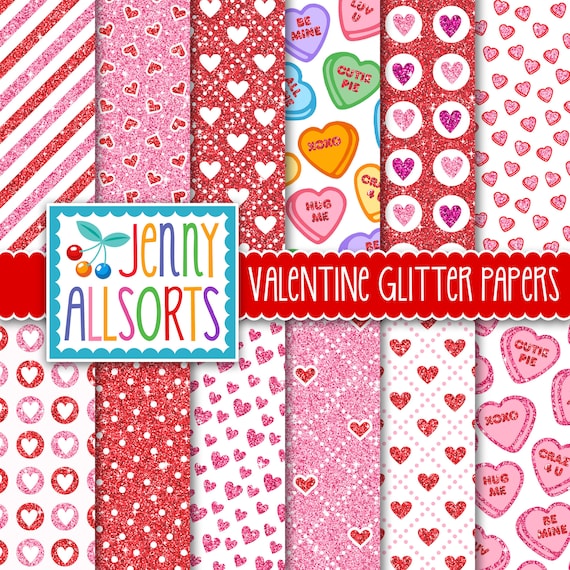 Valentines Glitter Digital Papers in Red and Pink Sweetheart - Etsy