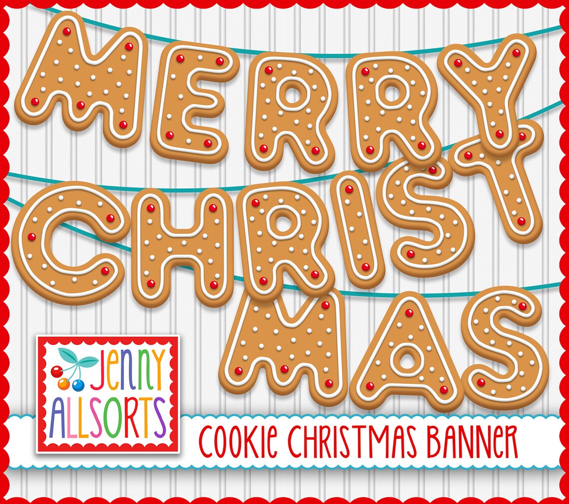 Merry Christmas Printable Banner - Gingerbread Cookie Letters Digital ...