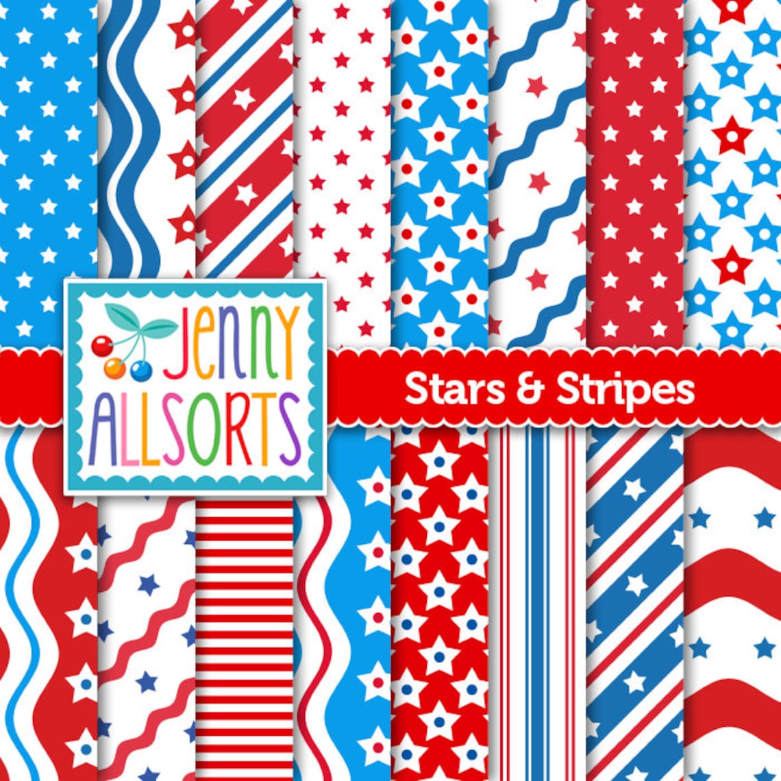 Patriotic Digital Scrapbook Paper Red White Blue Stars & - Etsy