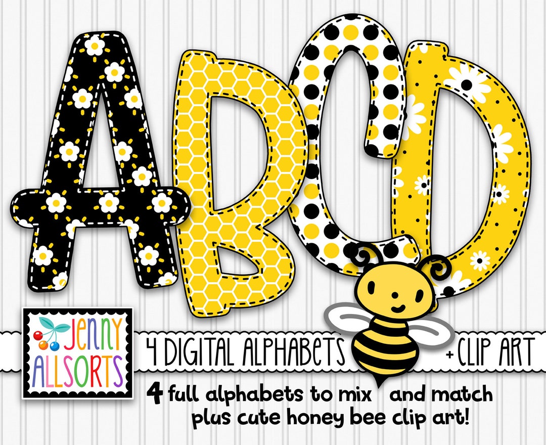 Honey Bee 4-alphabet Bundle for Sublimation & Design, Cute Bee Theme ...