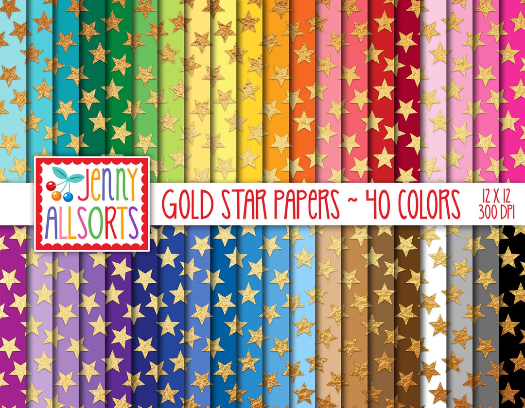 Gold Stars Digital Paper Pack - 40 Color Bundle, Instant Download ...