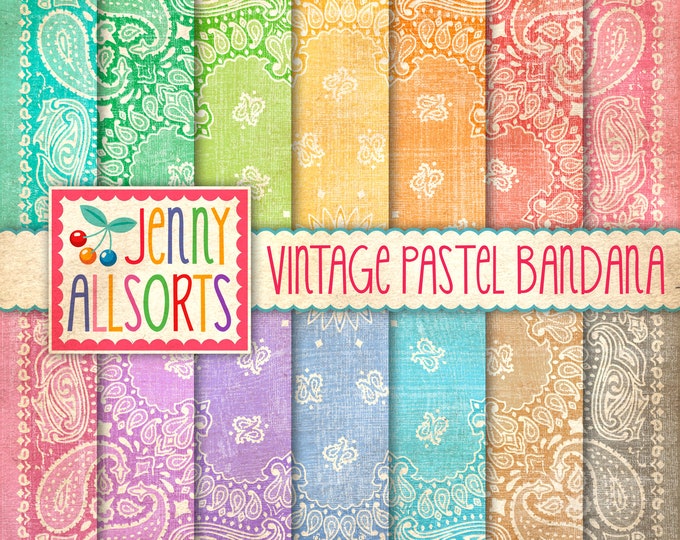 Vintage Pastel Bandana Digital Design Papers 14 Colors Faded - Etsy