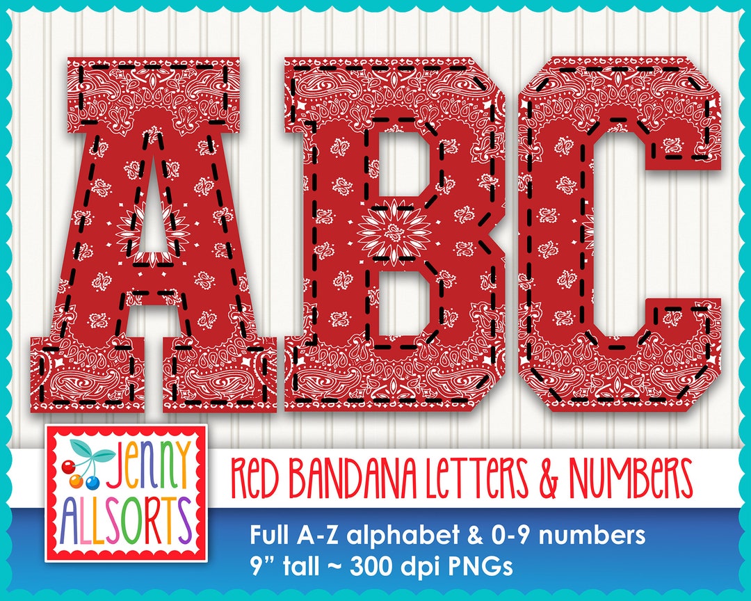 Red Bandana Letters & Numbers for Sublimation or Design, Stitch Bandana ...