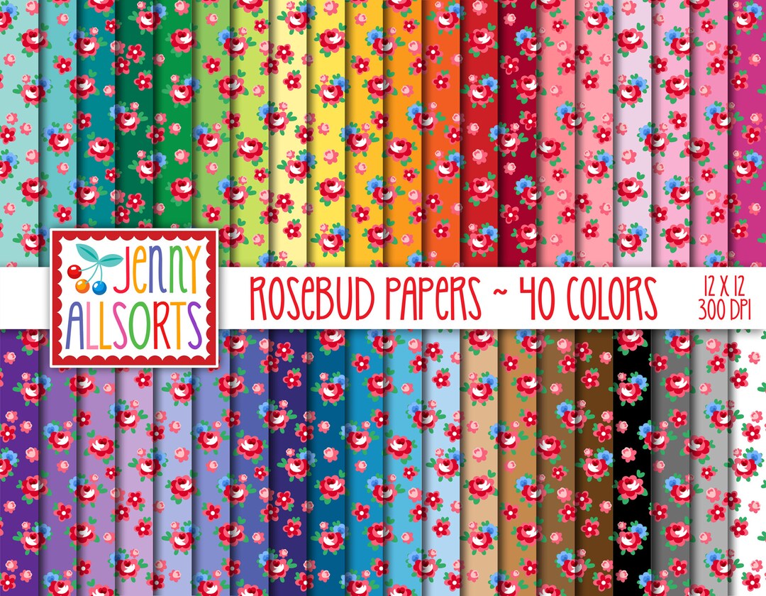 Rosebud Digital Design Paper Bundle - 40 Colors Seamless Scattered ...