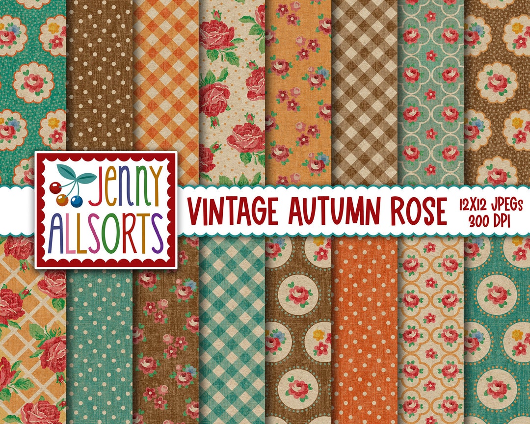 Vintage Digital Paper Autumn Rose - Shabby Worn Fall Color Patterns ...