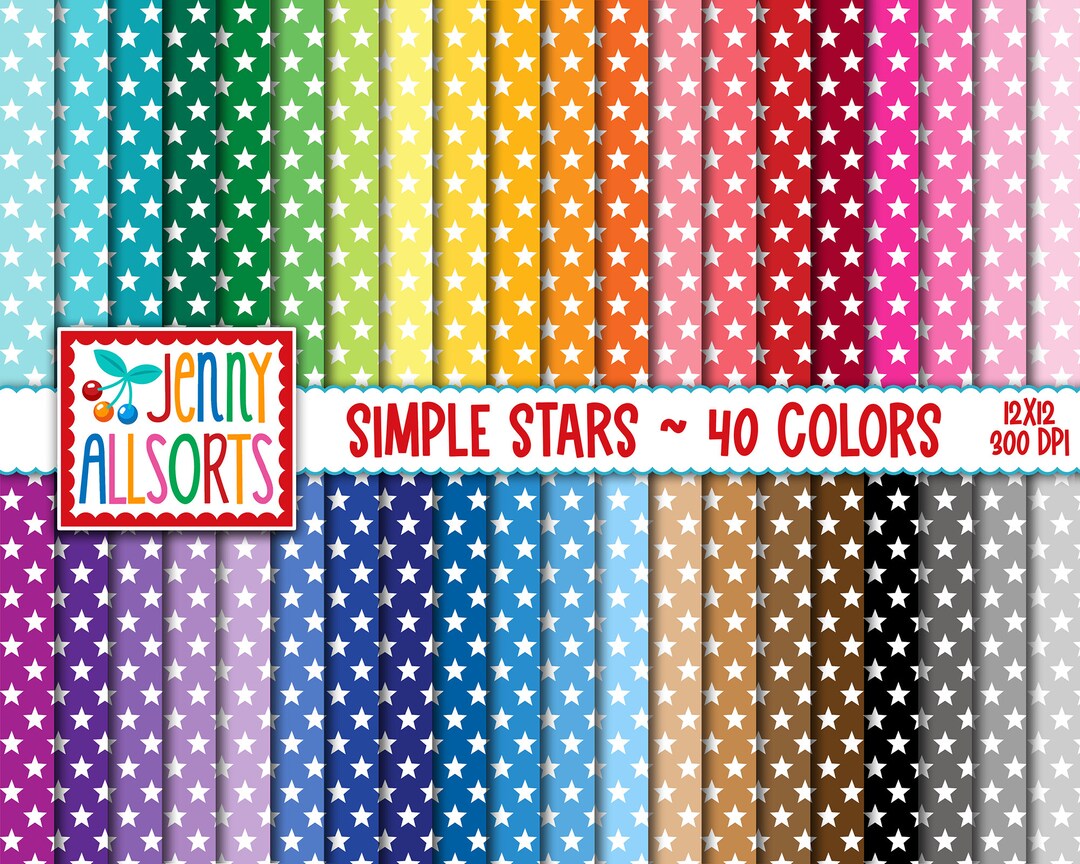 Simple Stars Digital Paper Pack, 40 Color Bundle, Instant Download ...