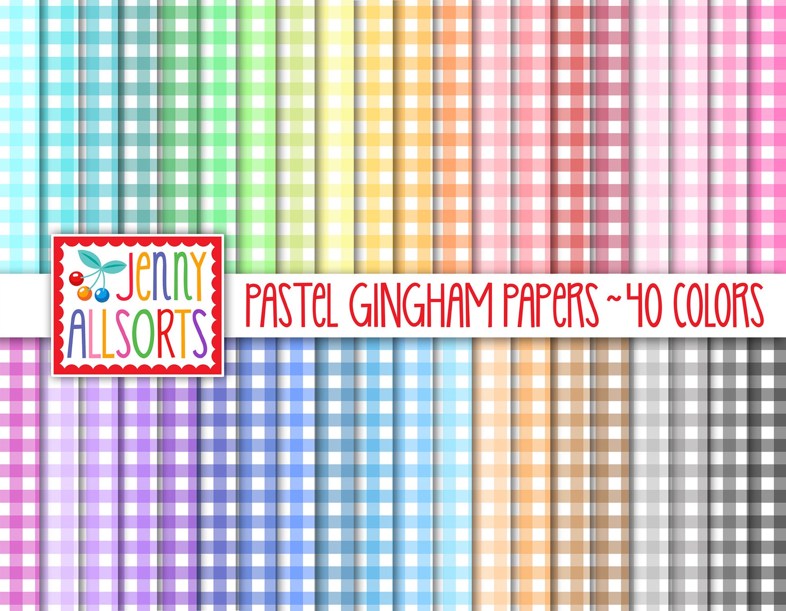 Pastel Gingham Digital Paper Pack 40 Color Bundle Printable - Etsy