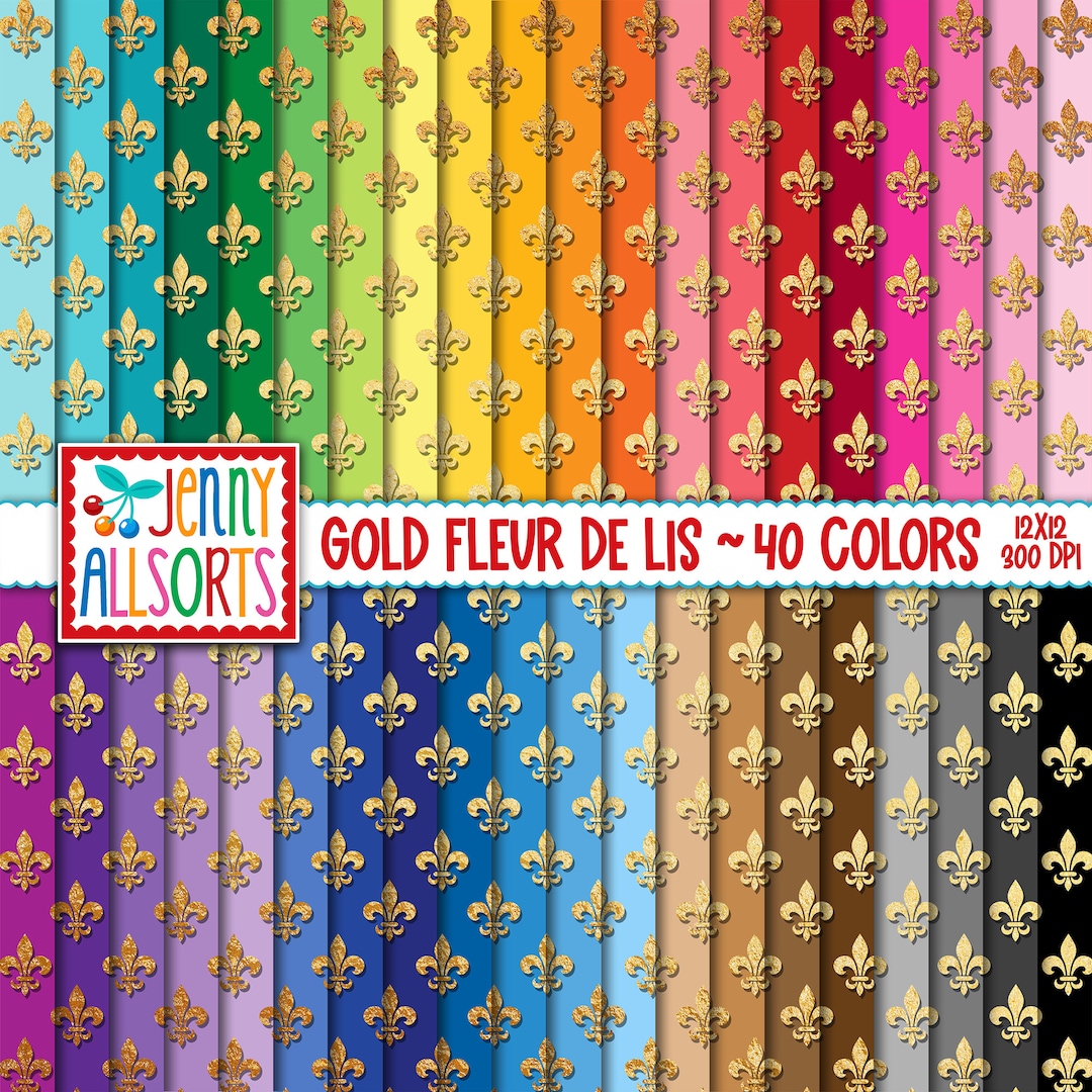 Gold Fleur De Lis Digital Papers - 40 Color Bundle, Printable Gold ...