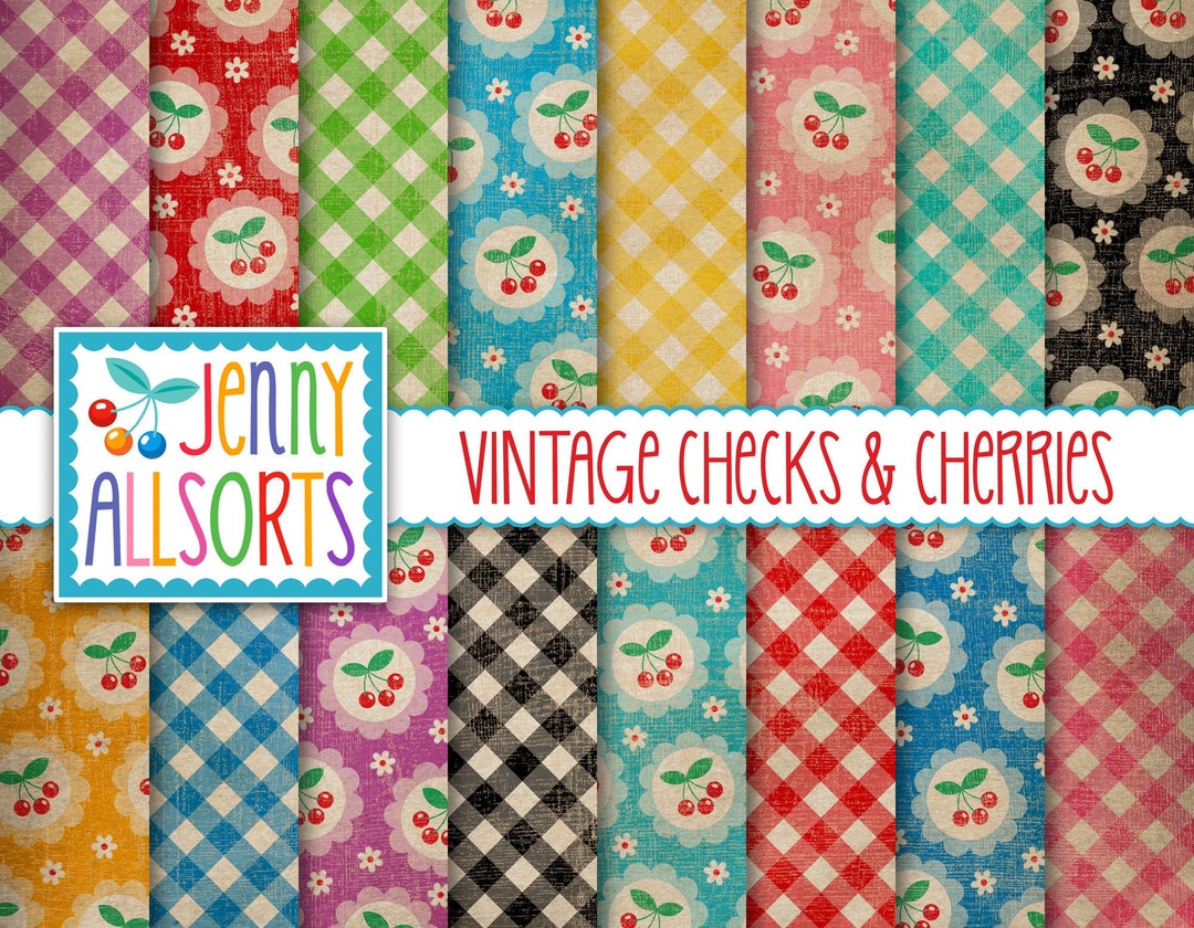 Vintage Checks & Cherries Digital Scrapbooking Paper Pack - Vintage ...