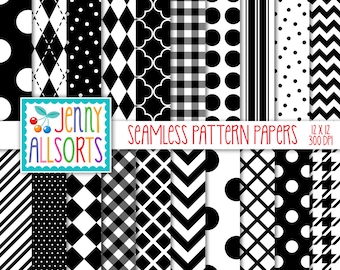 Black and White Digital Paper Seamless Patterns Printable - Etsy