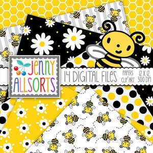 Honey Bee Digital Scrapbook Paper & Bumble Bee Clip Art - Honeybee ...