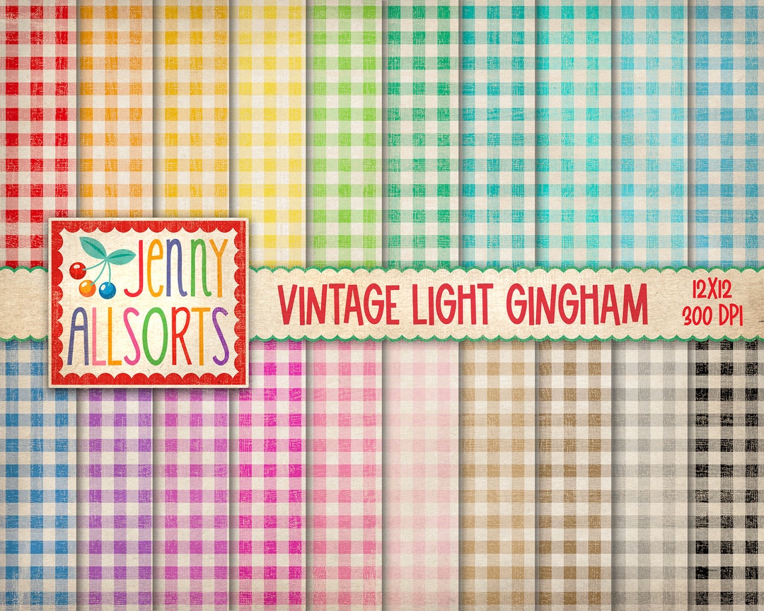Vintage Light Gingham Digital Design Papers - Worn Gingham Texture ...