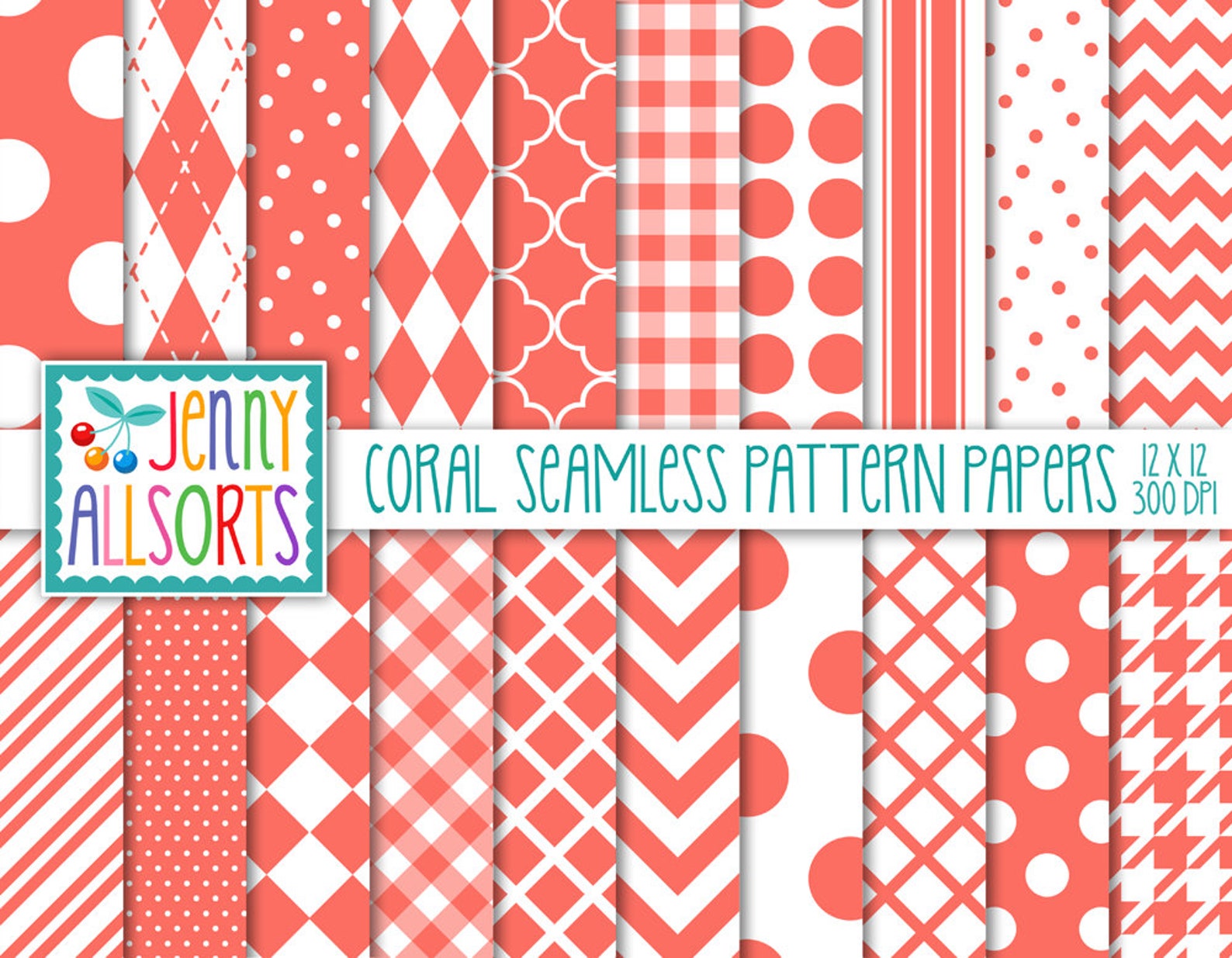 Coral Seamless Digital Paper Coral Pink Geometric repeat | Etsy