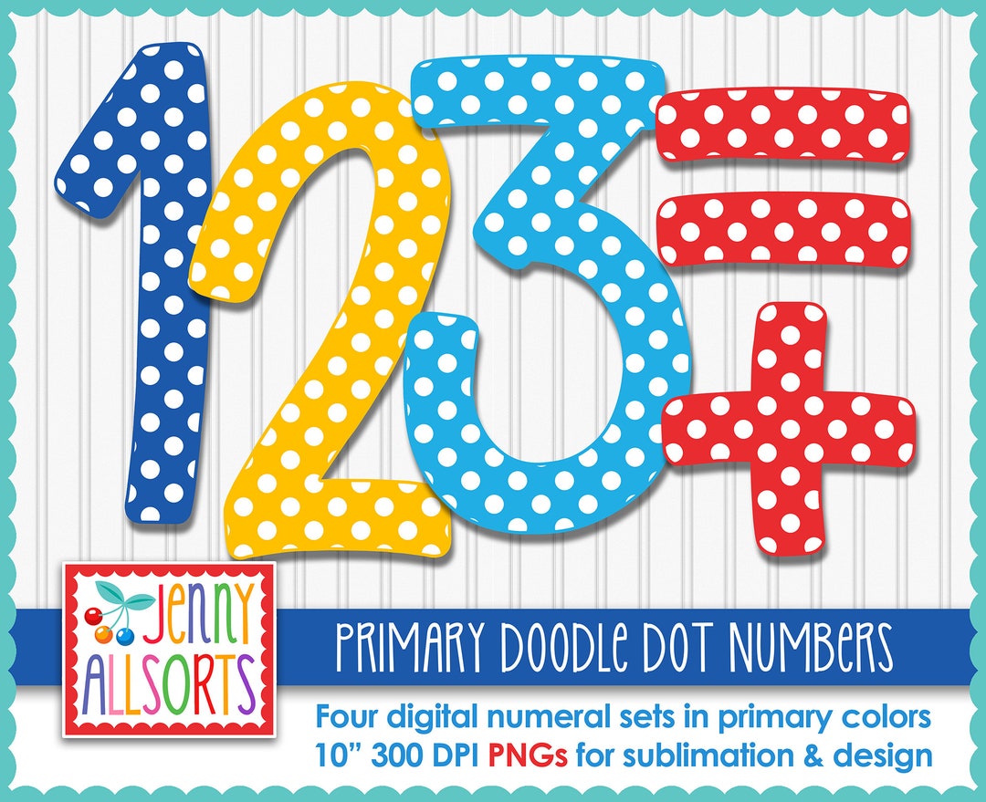 Primary 4-color Number Bundle for Sublimation & Design, Polka Dot ...