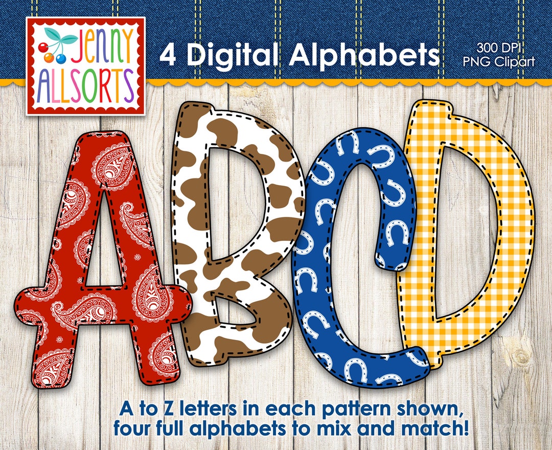 Western Cowboy 4-alphabet Bundle for Sublimation & Design, Digital ...