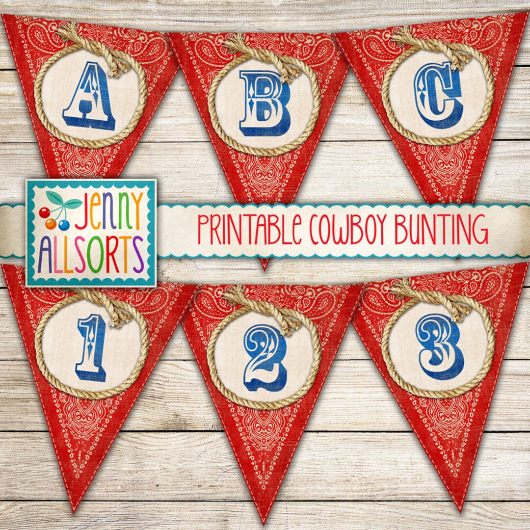 Printable Banner Vintage Western Bandana Pennants Digital Cowboy ...