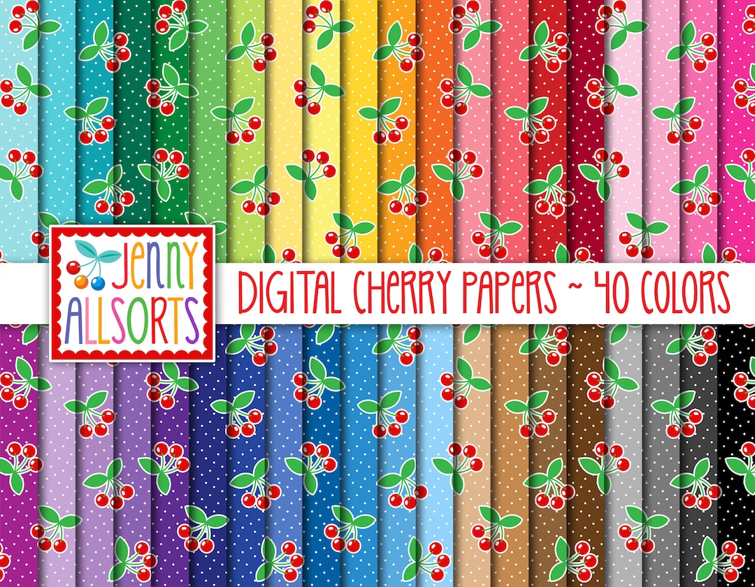 Cherry Digital Paper Pack - 40 Color Bundle, Printable Cherries ...