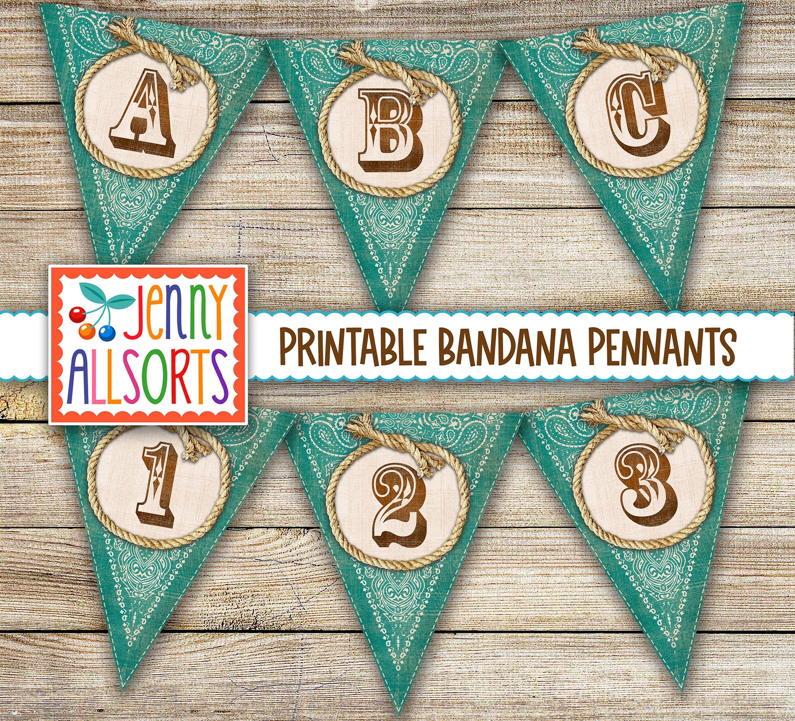 Printable Banner Vintage Western Bandana Pennants - Digital Cowboy ...