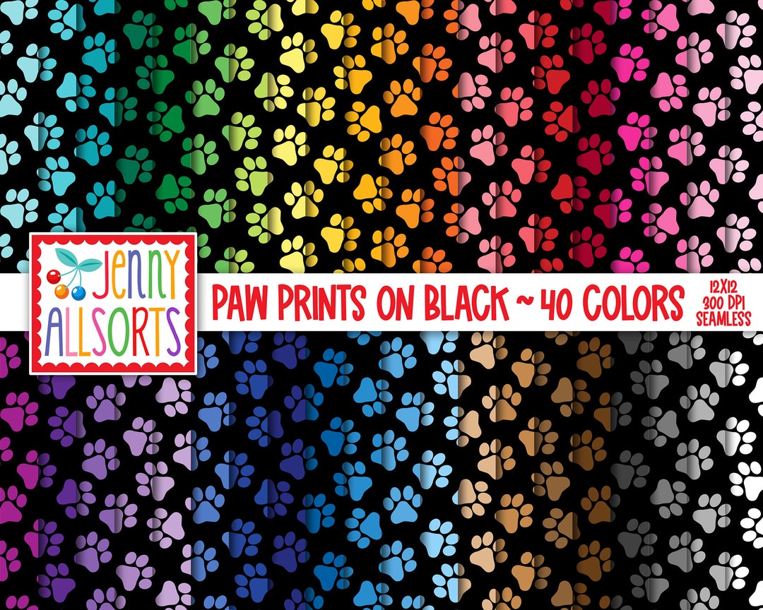 Paw Print Digital Paper Pack 40 Colors on Black Bundle - Etsy