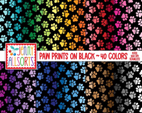Paw Print Digital Paper Pack 40 Colors on Black Bundle - Etsy