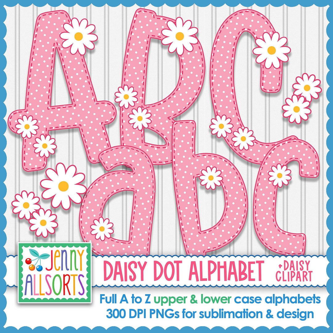 Pink Daisy Dot Digital Alphabet for Sublimation & Design, Upper Lower ...