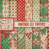 Retro Vintage Christmas Digital Scrapbook Paper + Matching Clipart, Red ...