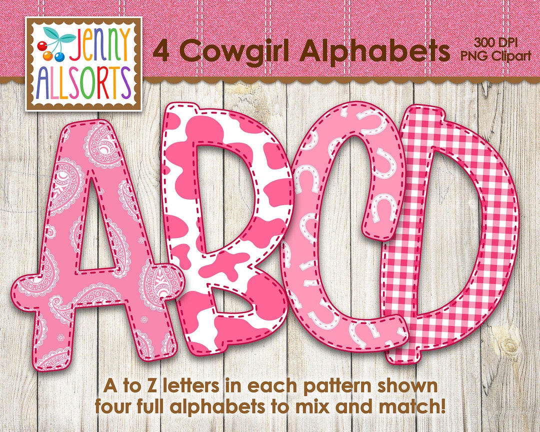 Pink Cowgirl 4-alphabet Bundle for Sublimation & Design, Digital Girly ...