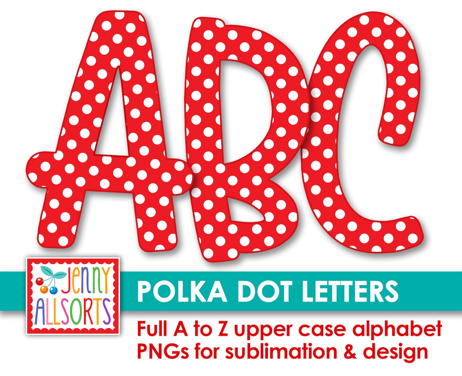 Red Polka Dot Alphabet for Sublimation & Design, 10" Digital Design ...