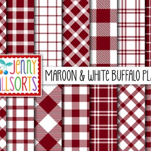 Digital Buffalo Check Scrapbook Papers - Maroon & White Buffalo Plaids ...