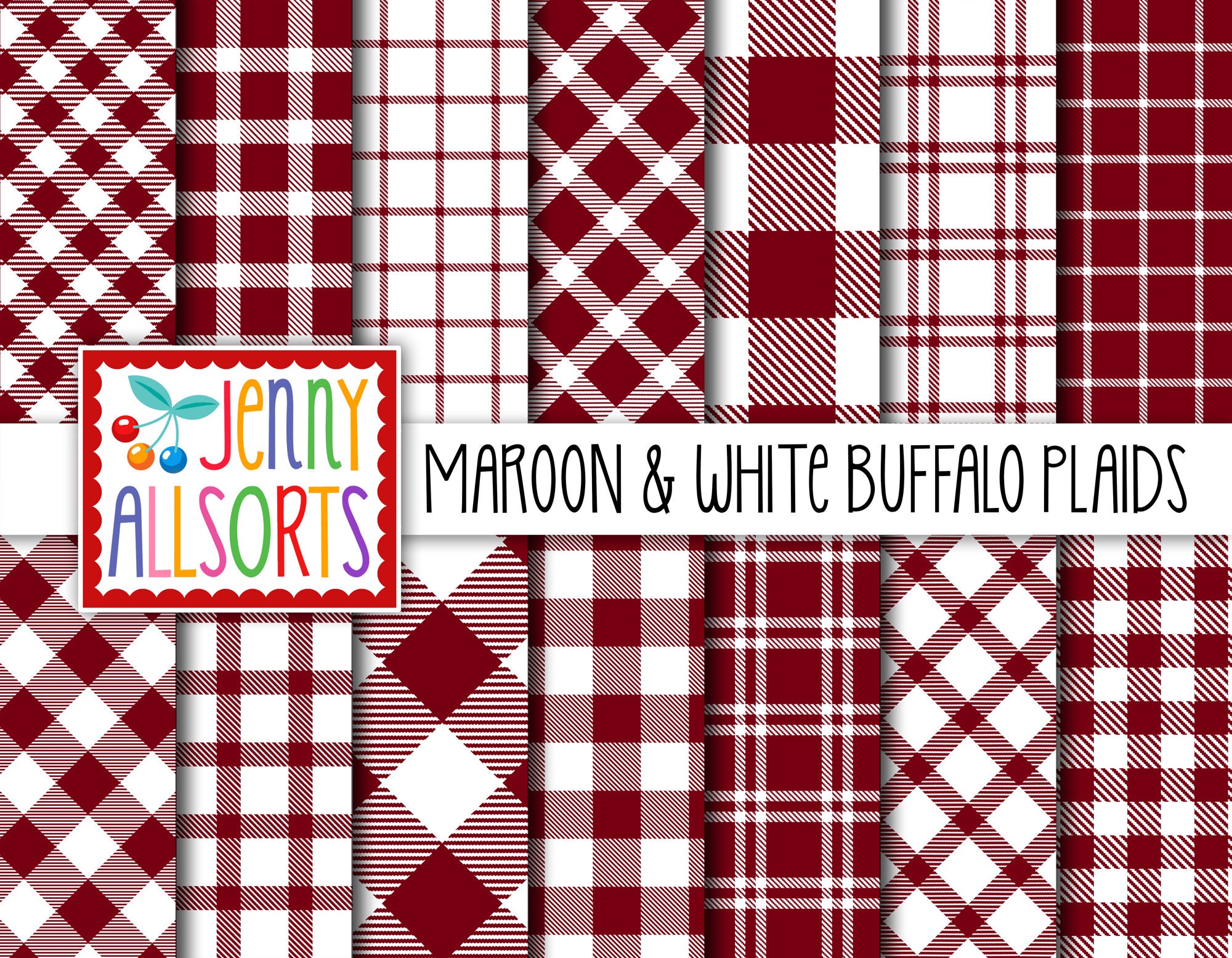 Digital Buffalo Check Scrapbook Papers Maroon & White | Etsy