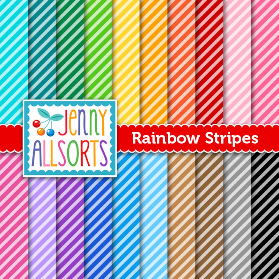 Peppermint Stripes Digital Paper ~ 20 Rainbow Colors - Instant Download ...